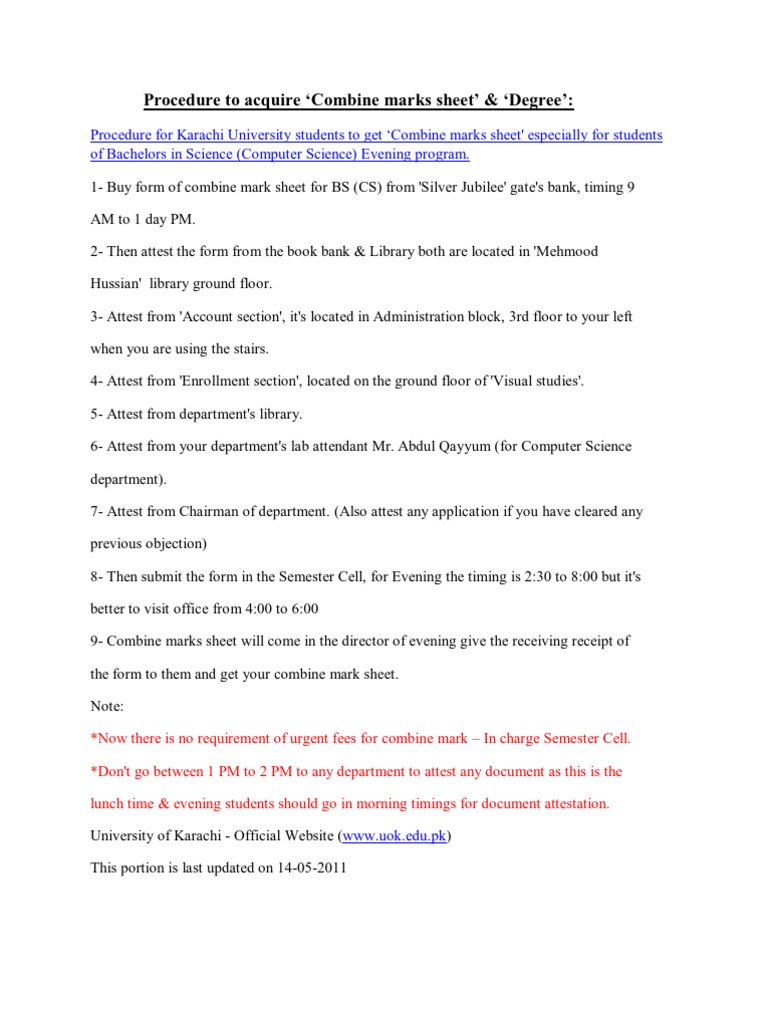 Procedure To Acquire 'Combine Mark Sheet' & 'Degree' For The Students ...