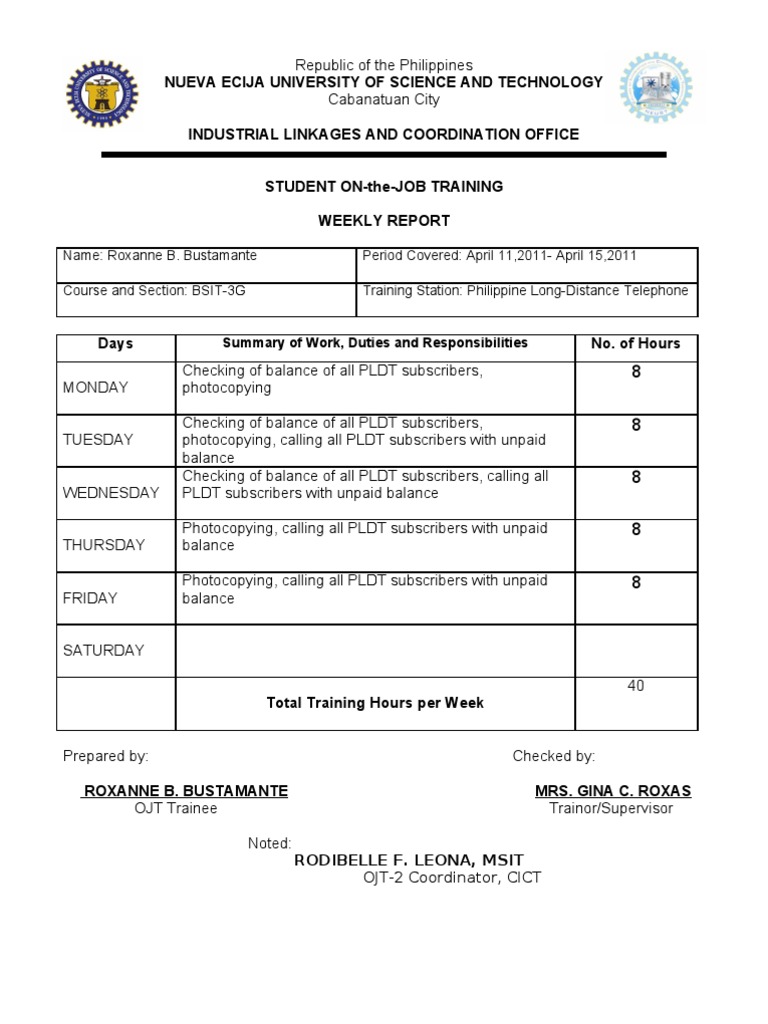Weekly Report Form | Economy Of The Philippines | Intellectual Works