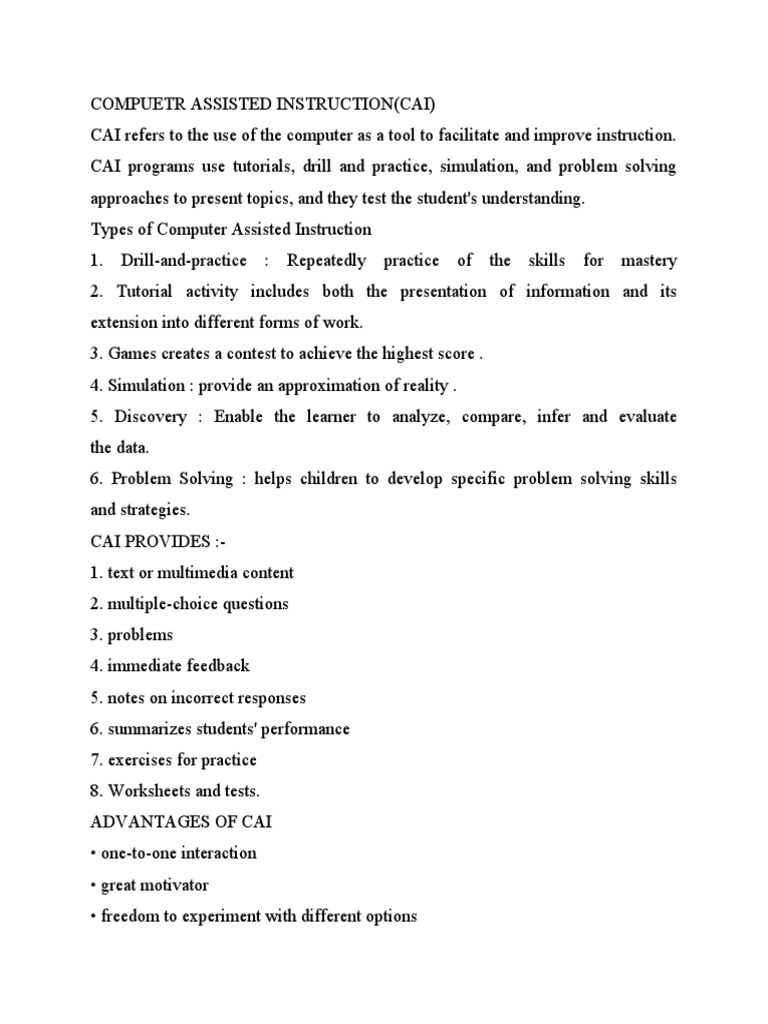 Overview of Computer Assisted Instruction | PDF | Educational ...