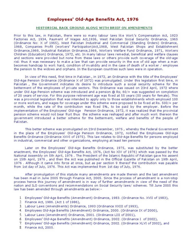 EOBI Act | PDF | Pension | Employment