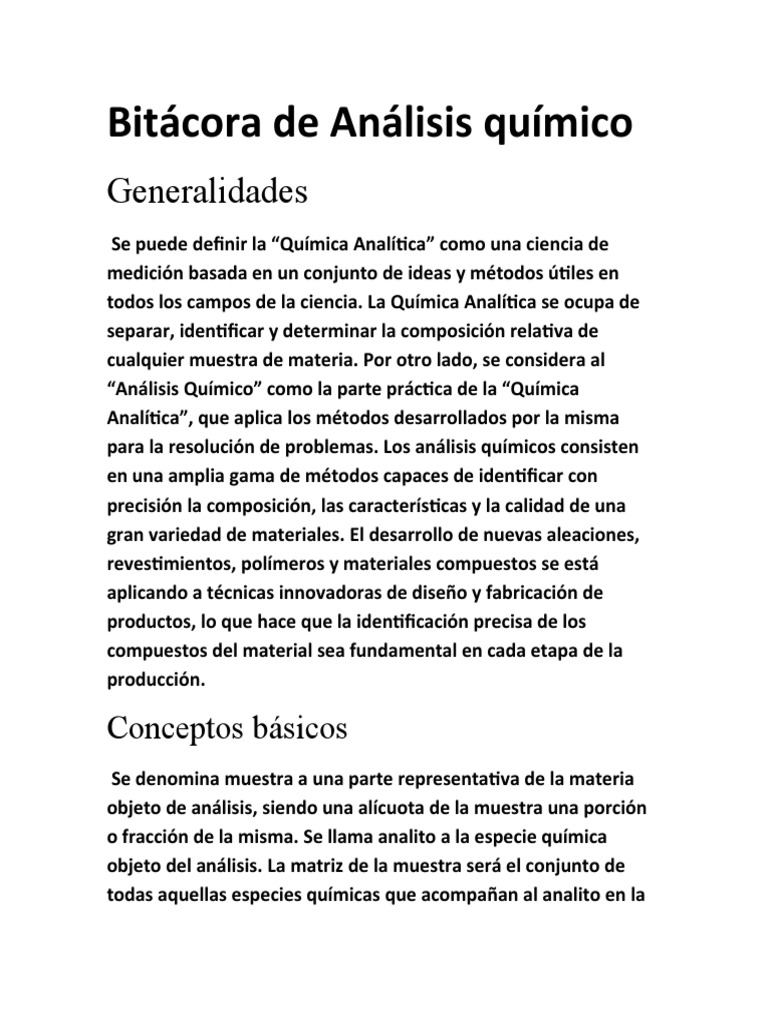 Bitácora de Análisis Químico | PDF | Química analítica | Análisis