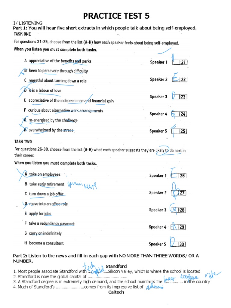 Practice Test 5: I/ Listening Part 1: You Will Hear Five Short Extracts ...