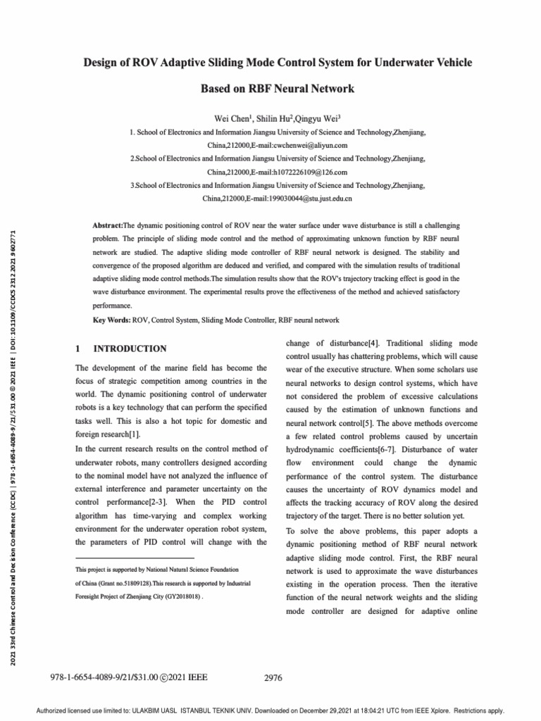 Design of ROV Adaptive Sliding Mode Control System For Underwater Vehicle Based On RBF Neural ...