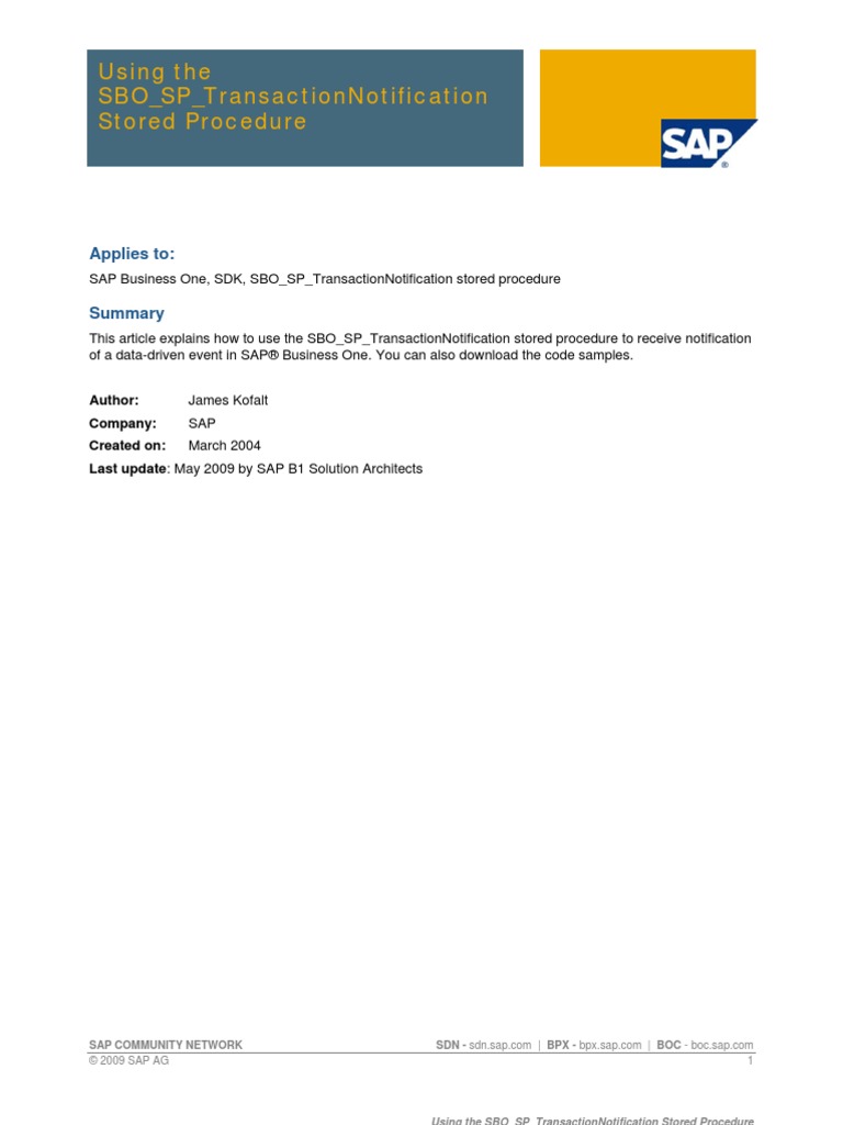 Using The SBO - SP - TransactionNotification Stored Procedure | PDF | Application Programming ...