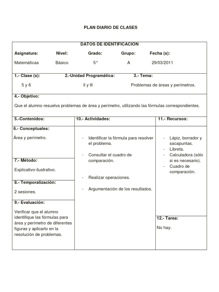 Plan Diario de Clases 3 | PDF
