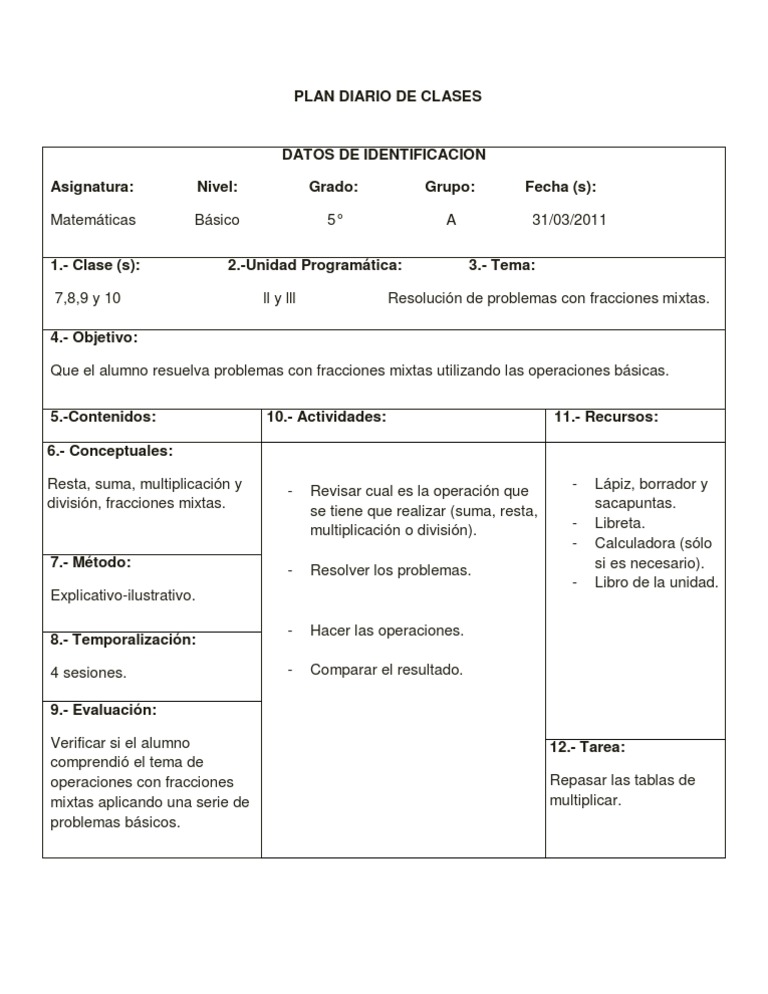Plan Diario de Clases 4 | PDF
