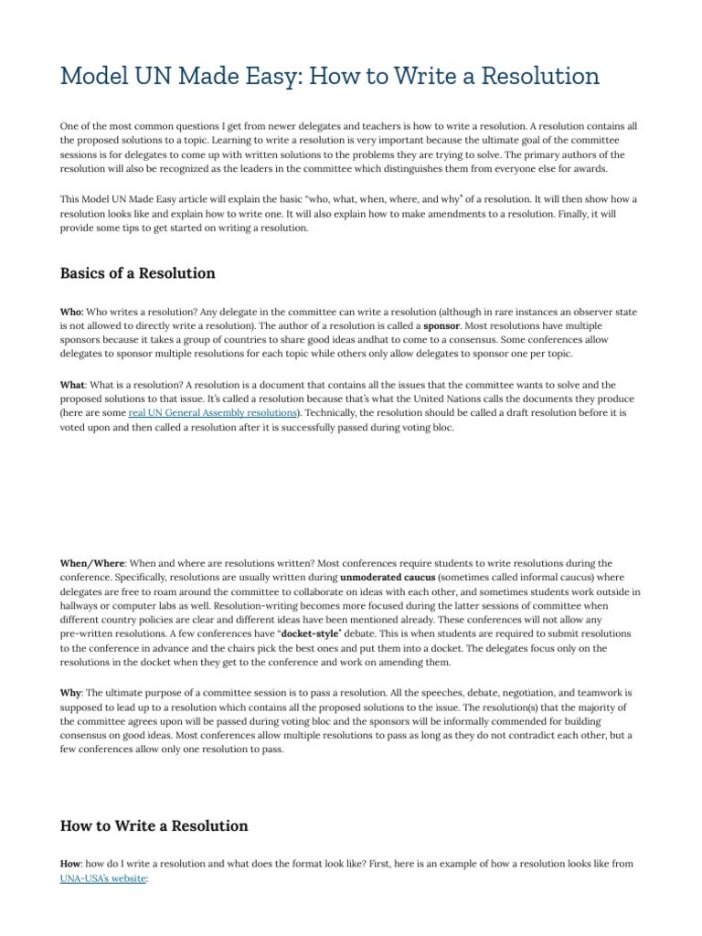 Model UN Made Easy: How To Write A Resolution | Download Free PDF ...