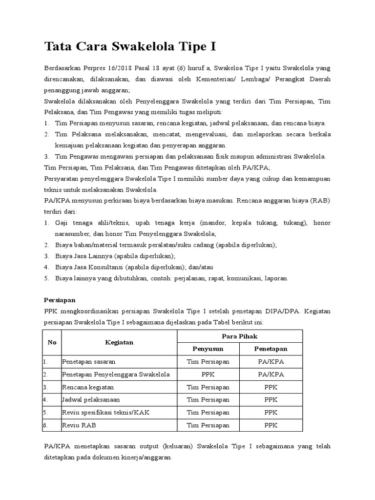 Tata Cara Swakelola Tipe I | PDF