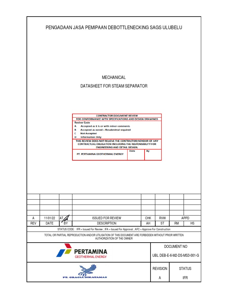 UBL DEB-E-6-M2-DS-MS3-001-G DataSheet Mechanical Steam Separator Rev.A ...