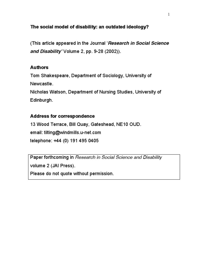 Social Model of Disability | PDF | Disability | Gender