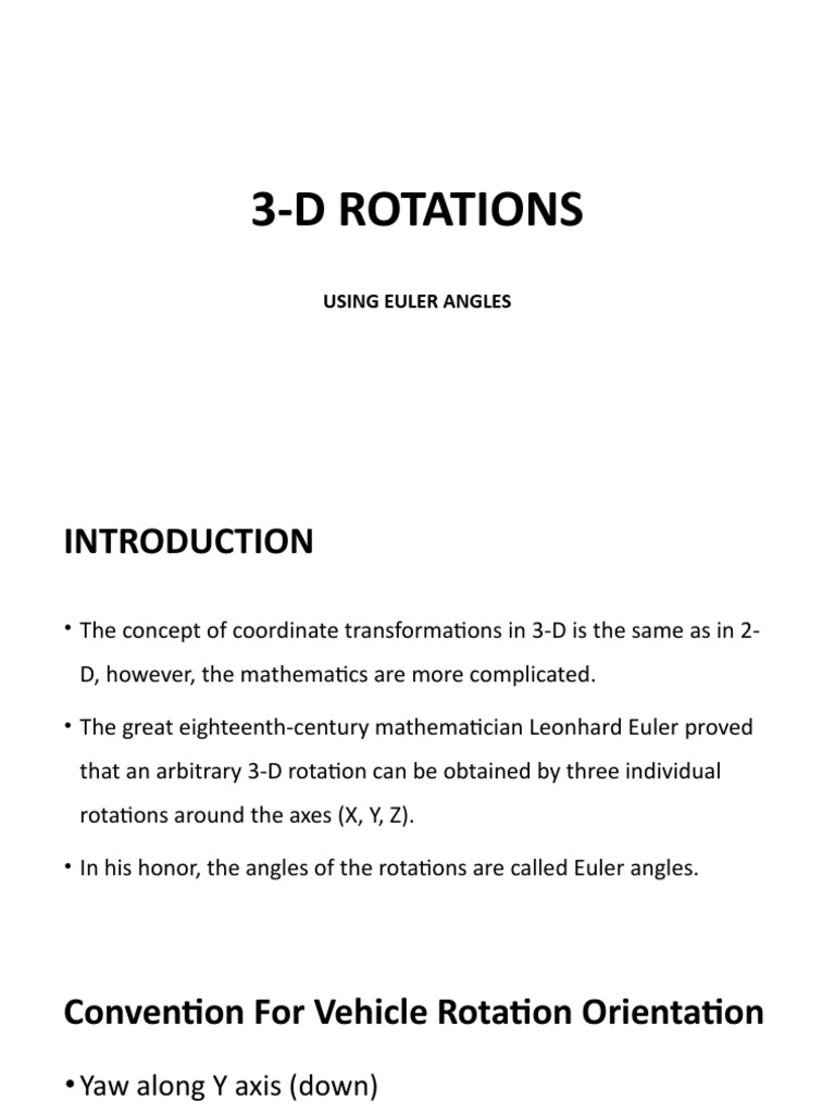 3-D Rotations: Using Euler Angles | PDF | Rotation | Cartesian ...