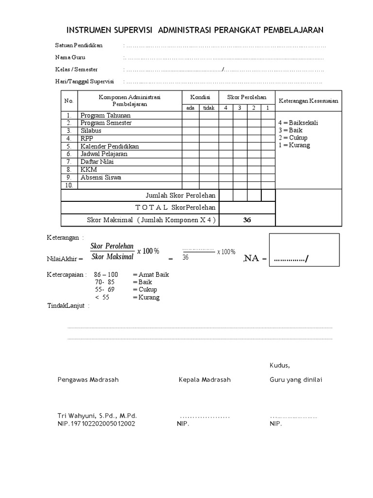 Instrumen Supervisi Akademik | PDF | Karier & Perkembangan