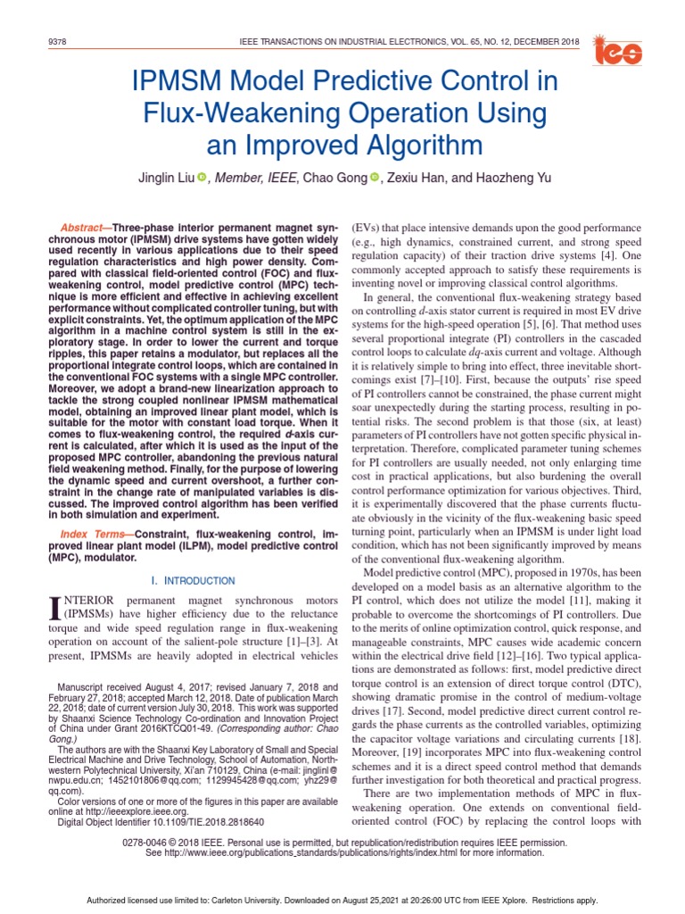 IPMSM Model Predictive Control in Flux-Weakening Operation Using An ...