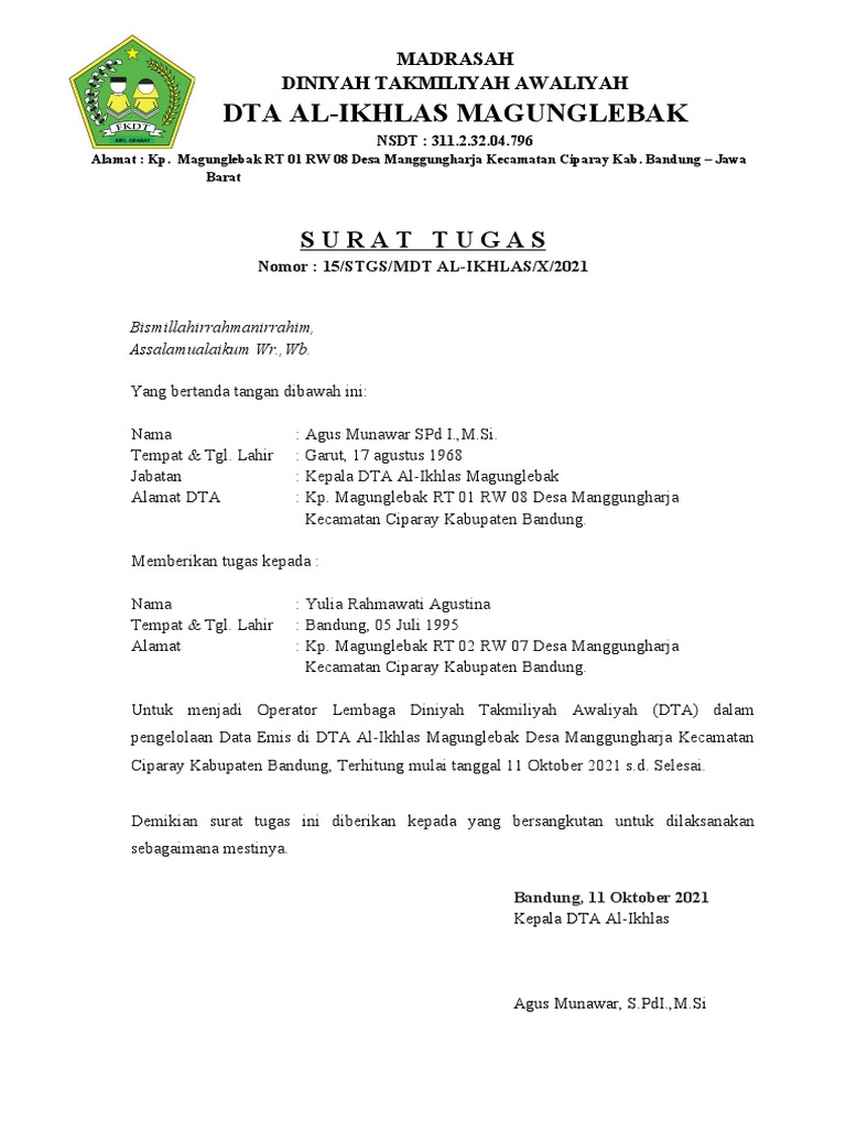 Contoh SK Surat Tugas Operator Emis | PDF