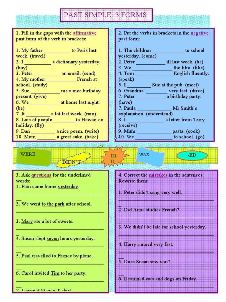 Past Simple: 3 Forms: Affirmative Negative | PDF | Grammar | Linguistic ...
