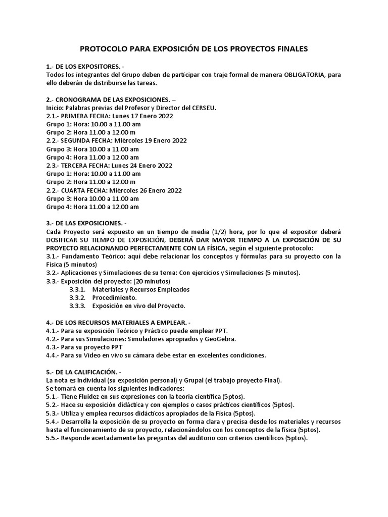 Protocolo Exposición Proyectos Final | PDF | Cognición