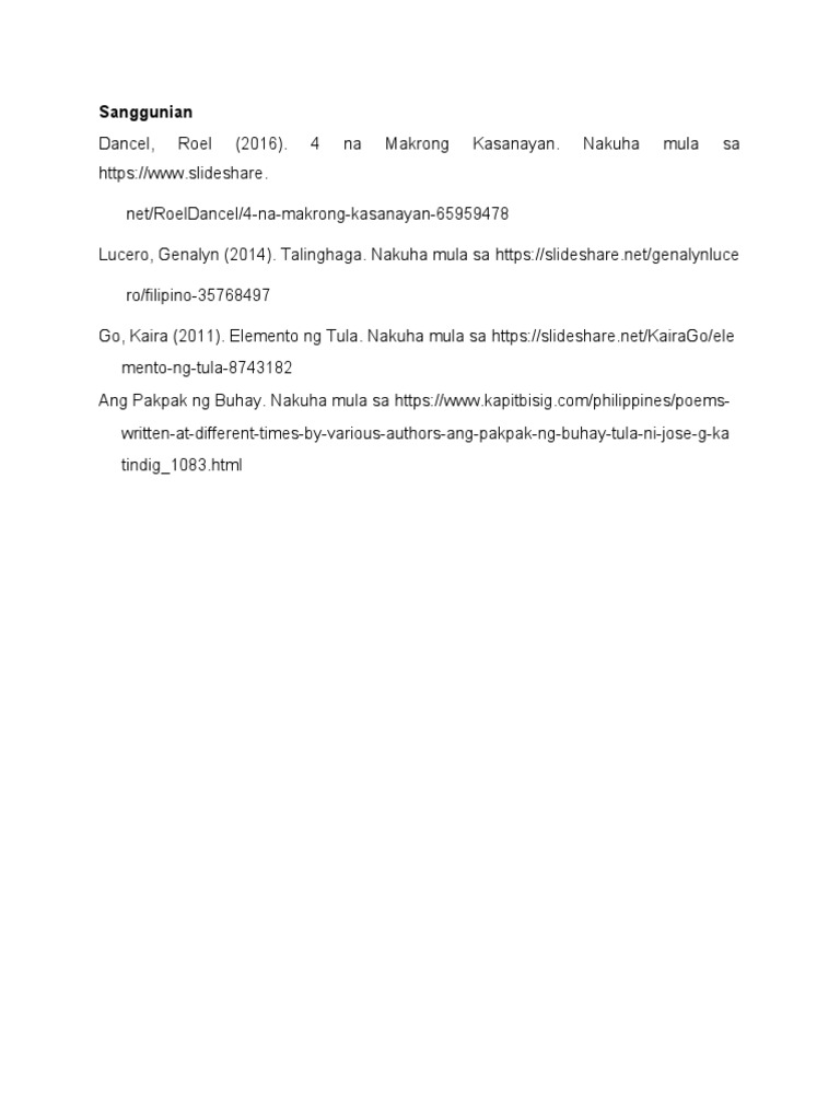 Sanggunian and Answer Key | PDF