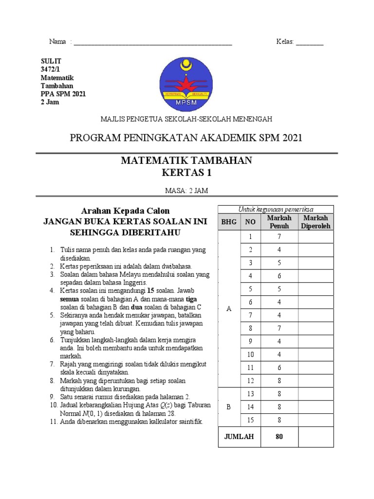 Kertas Trial Addmath Kedah k1 Set 2 2021 | PDF