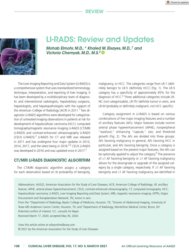 Clinical Liver Disease - 2021 - Elmohr - LI RADS Review and Updates ...