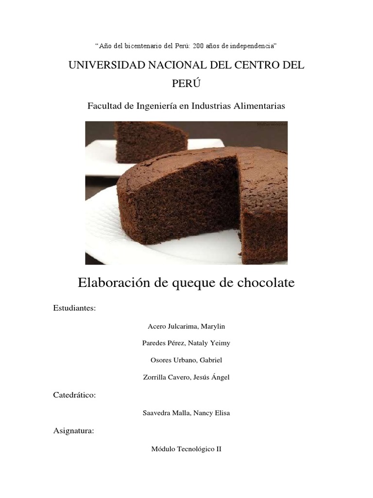 Informe Queque de Chocolate | PDF | Chocolate | Alimentos