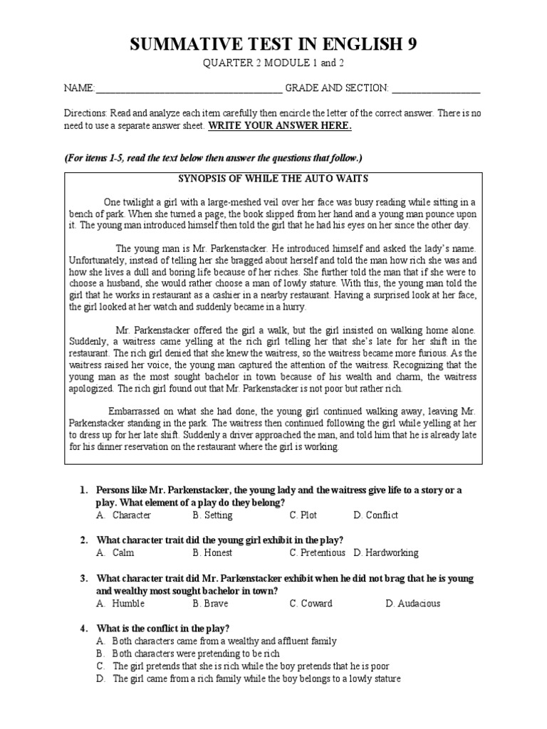 Summative Test in English 9.2 | PDF | Experience | Learning