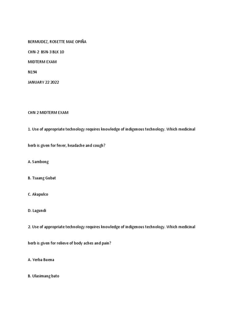 CHN 2 Midterm Exam Review Guide | PDF | Nursing | Preventive Healthcare