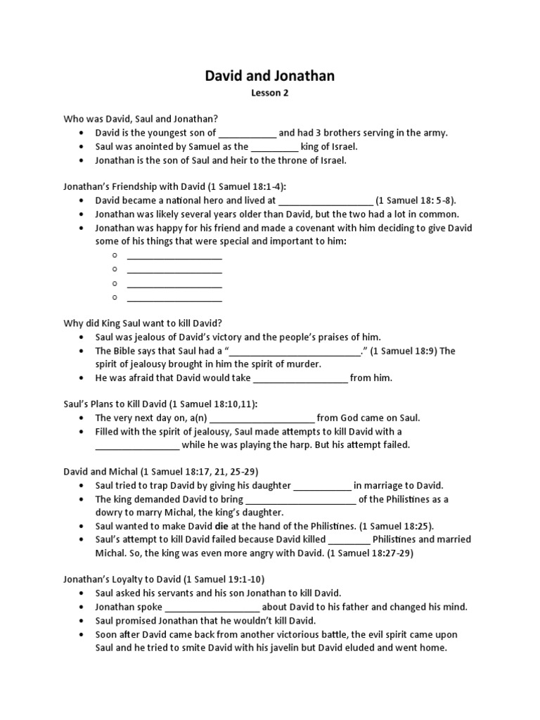 David and Jonathan: Lesson 2 | PDF | Saul | David