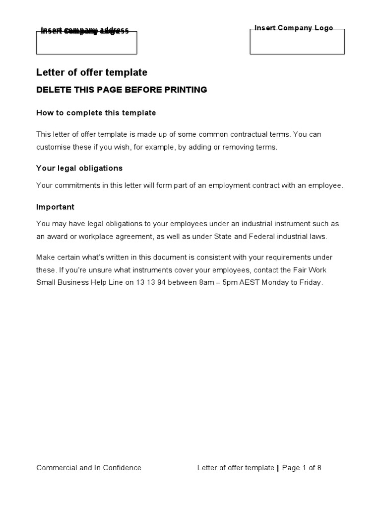 Letter of Offer Template | PDF | Employment | Overtime