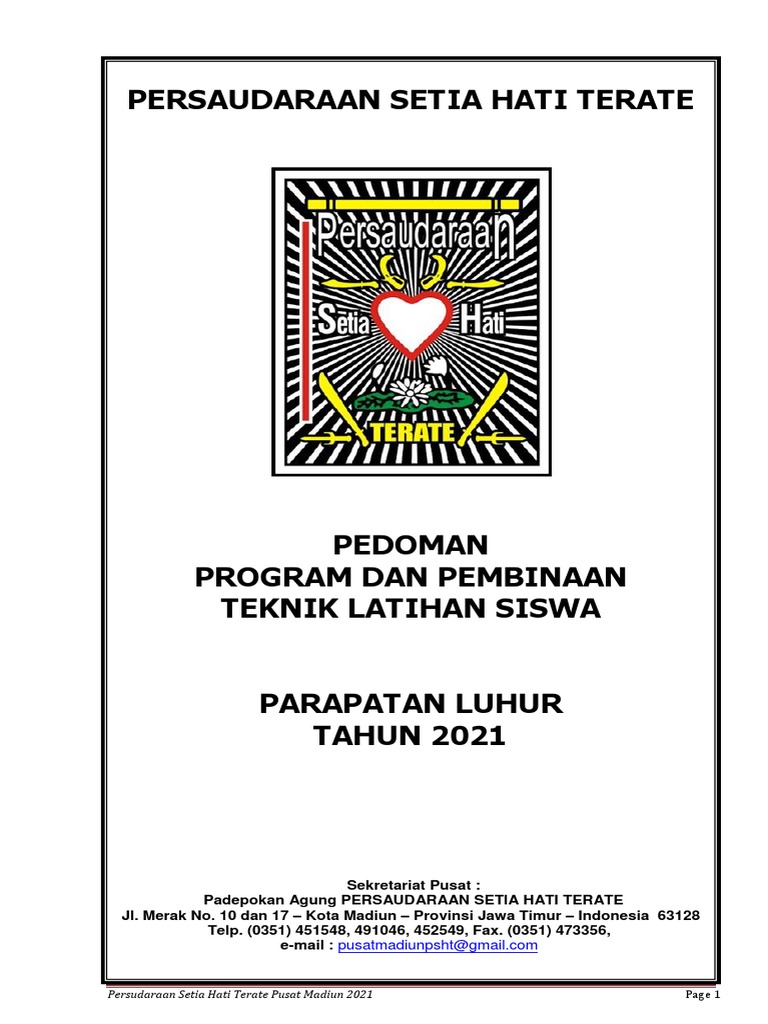 Pedoman Program Dan Pembinaan Teknik Latihan Siswa 2021 PSHT | PDF
