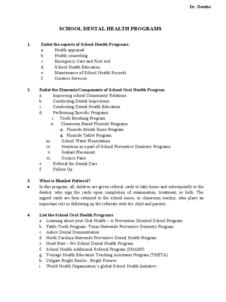 School Dental Health Programs | PDF | Dentistry | Oral Hygiene