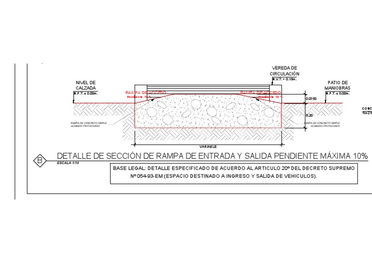 Detalle de Sección de Rampa de Entrada Y Salida Pendiente Máxima 10% B ...