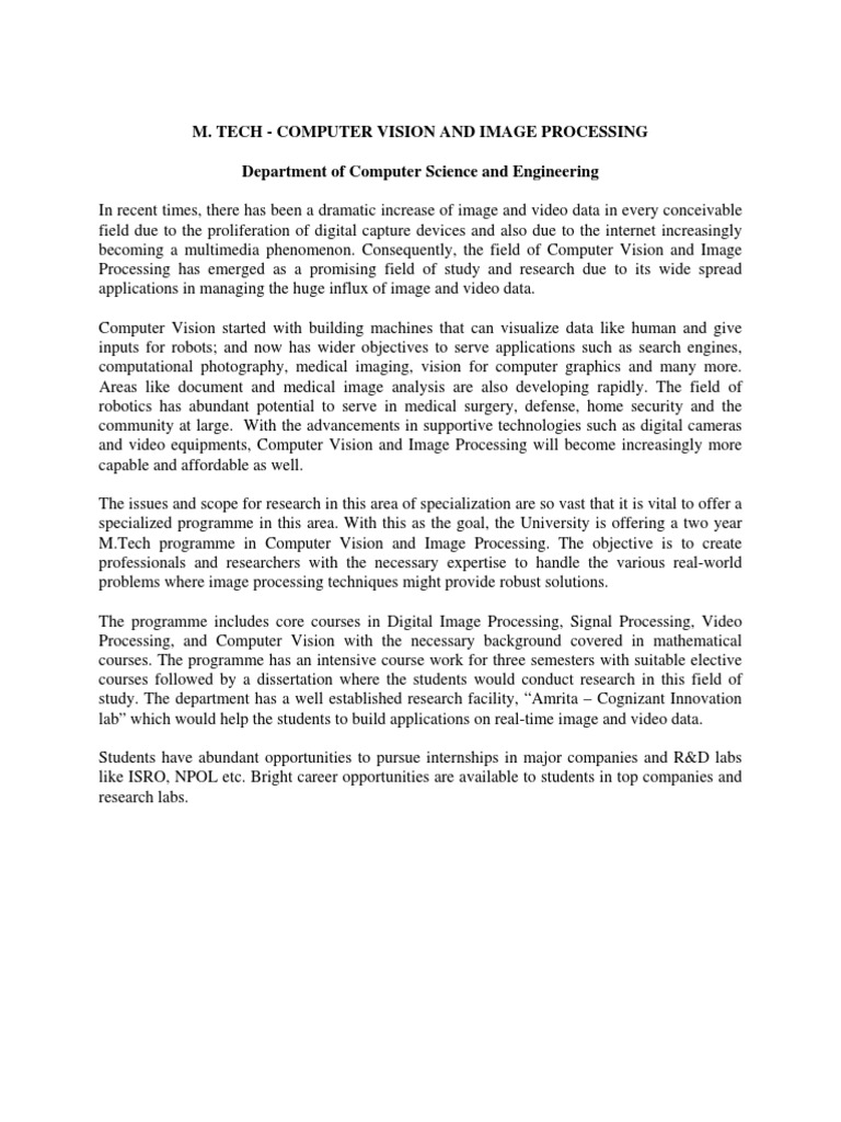 M.Tech - Computer Vision and Image Processing | PDF | Computer Vision | Image Segmentation