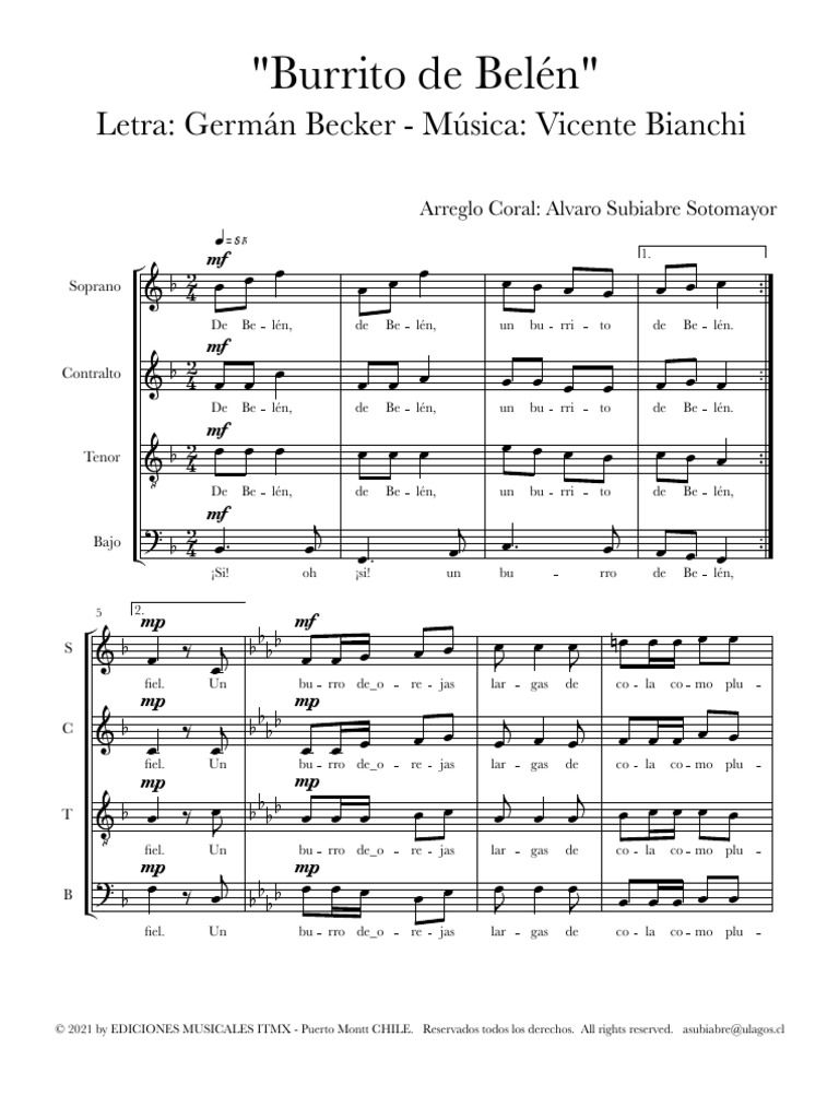 Burrito de Belén | Descargar gratis PDF | Música vocal