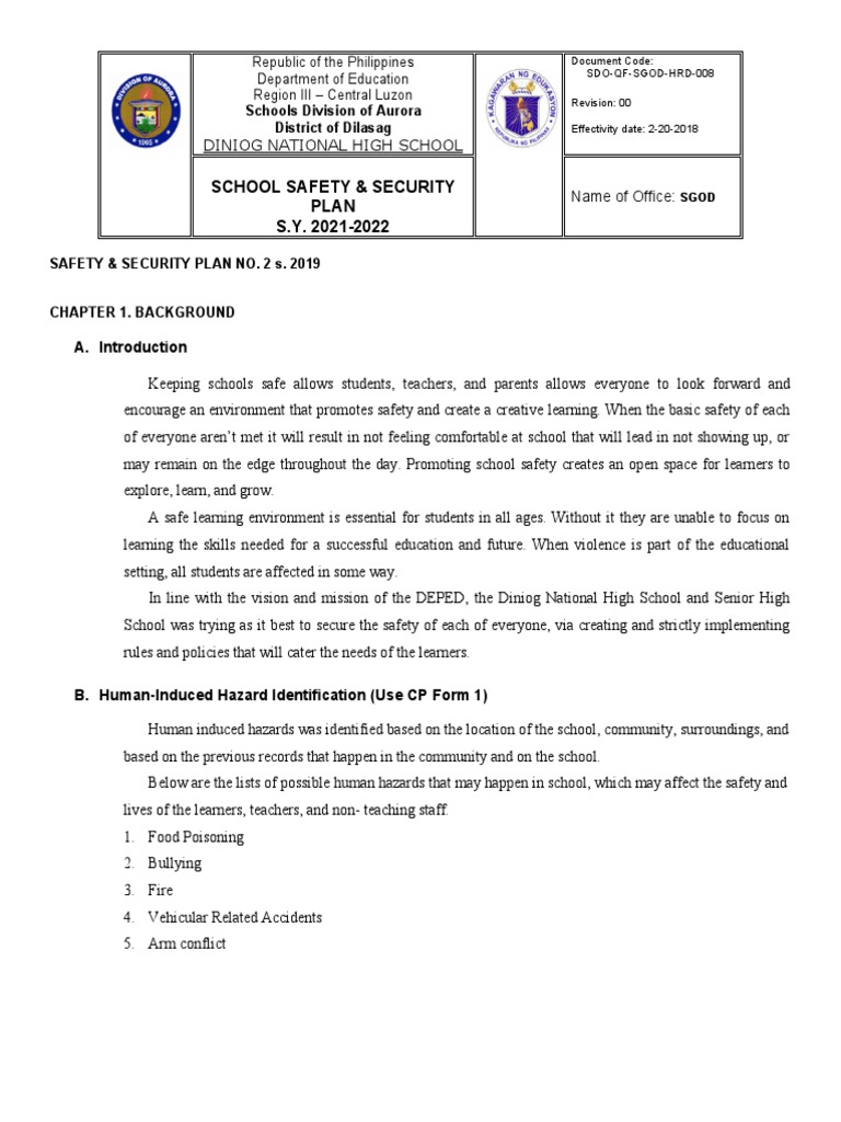 Safe and Security Plan 2021-2022 | PDF | Learning | Emergency Evacuation
