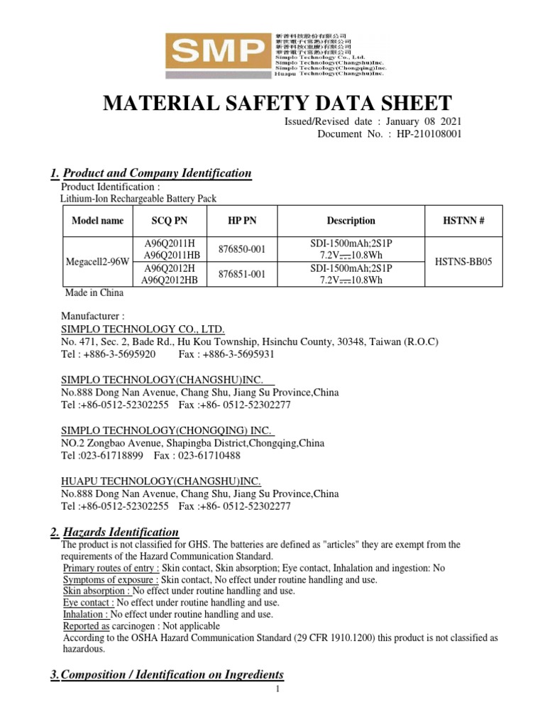 155 - Lithium-Ion Rechargeable Battery Pack | PDF | Dangerous Goods ...