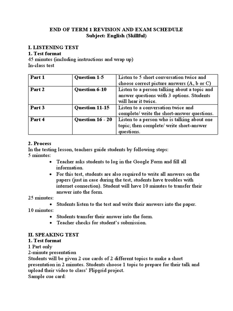 End of Term 1 Revision and Exam Schedule | PDF | Test (Assessment ...