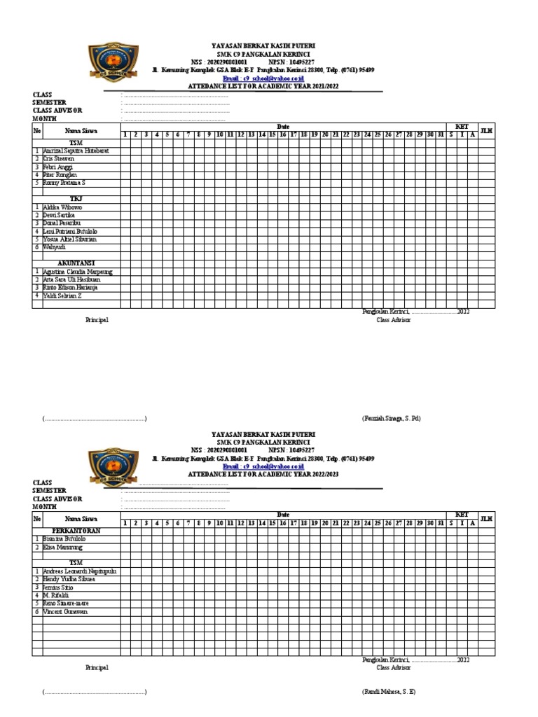 Attendance and Scores for SMK C9 | PDF