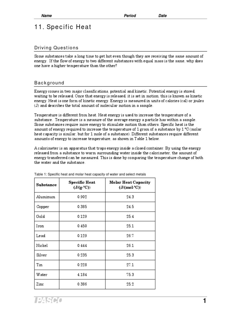 Specific Heat: Driving Questions | PDF | Heat | Temperature