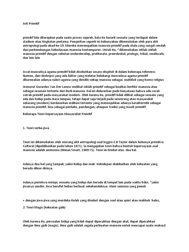 Arti dan Teori Masyarakat Primitif | PDF