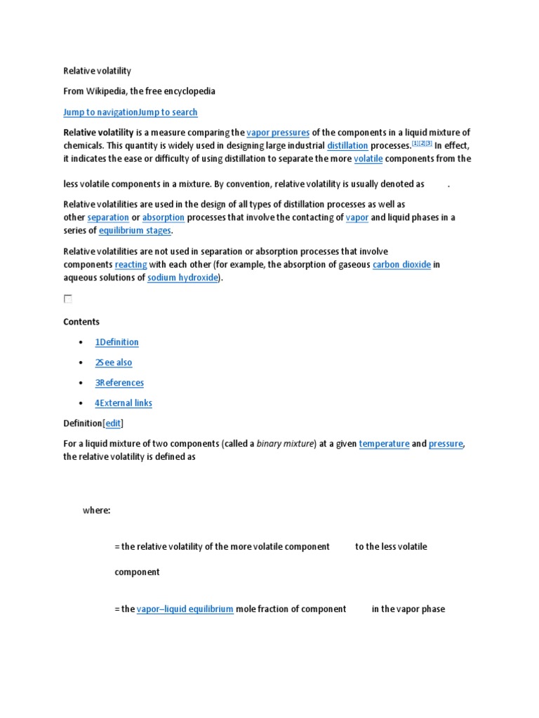 Relative Volatility | PDF | Distillation | Mechanical Engineering