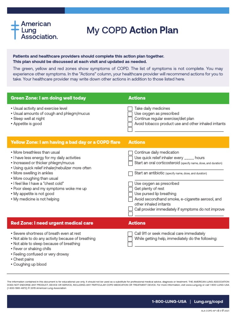 My Copd Action Plan Green Zone I Am Doing Well Today Actions Download Free Pdf Chronic