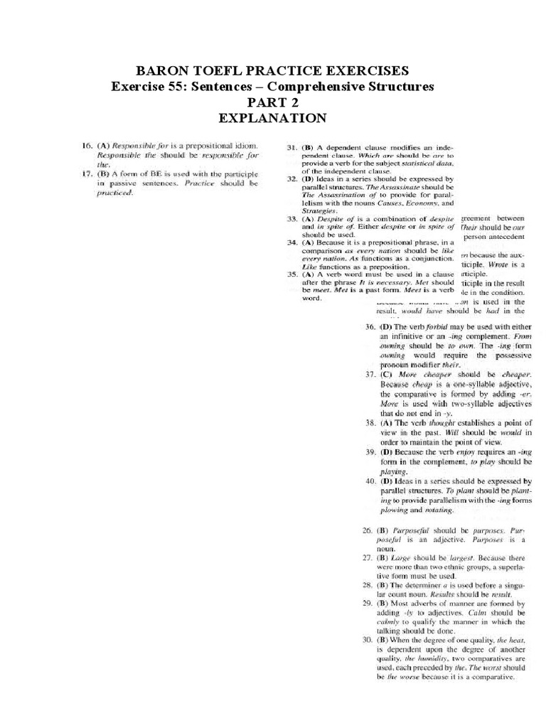 TOEFL Exercise 55: Sentence Structures | PDF