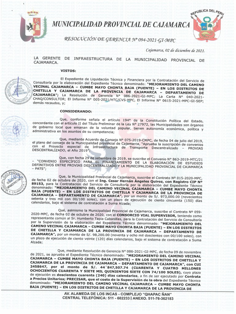 Resol 094-Gi - Liquidacion Cumbe Mayo Chonta Baja | PDF