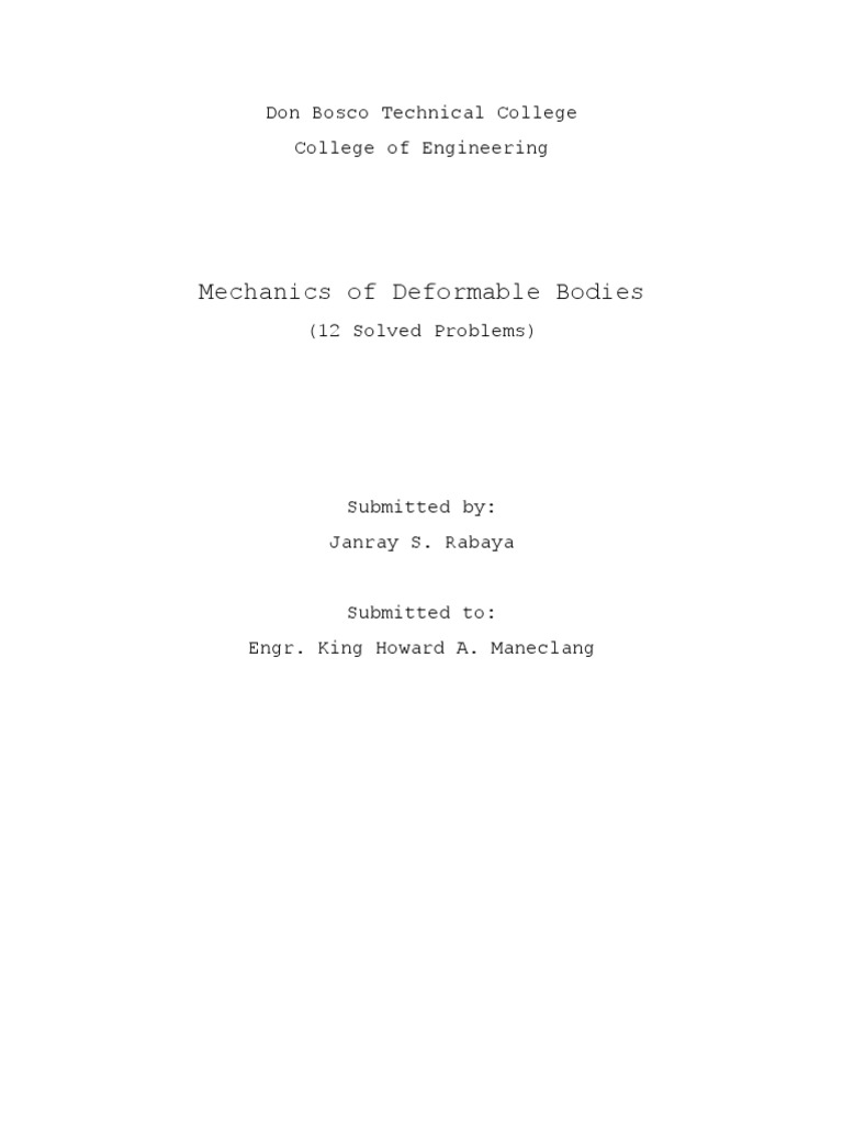 Mechanics of Deformable Bodies Solved Problems | PDF | Bending | Stress ...