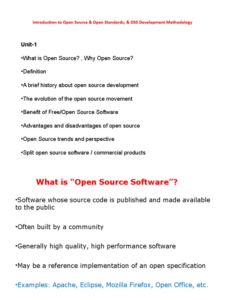 Unit-1: Introduction To Open Source & Open Standards & OSS Development ...