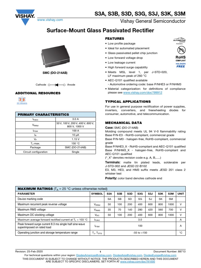 S3A, S3B, S3D, S3G, S3J, S3K, S3M: Vishay General Semiconductor | PDF ...