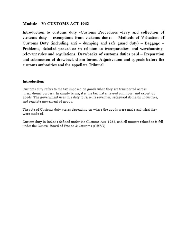 An Overview of Customs Procedures and Duties in India as Defined by the ...