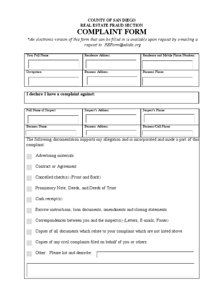 Real Estate Complaint Form | PDF | Complaint | Perjury