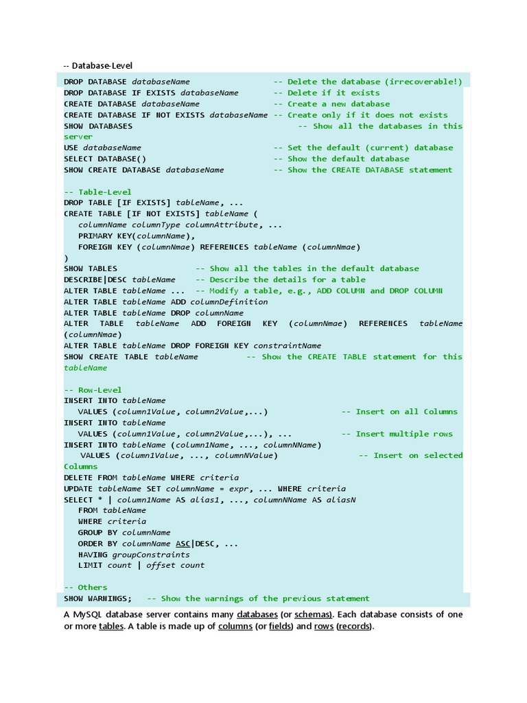 Mysql Notes | PDF | Databases | Data Management Software Mysql Notes | PDF | Databases | Data Management Software