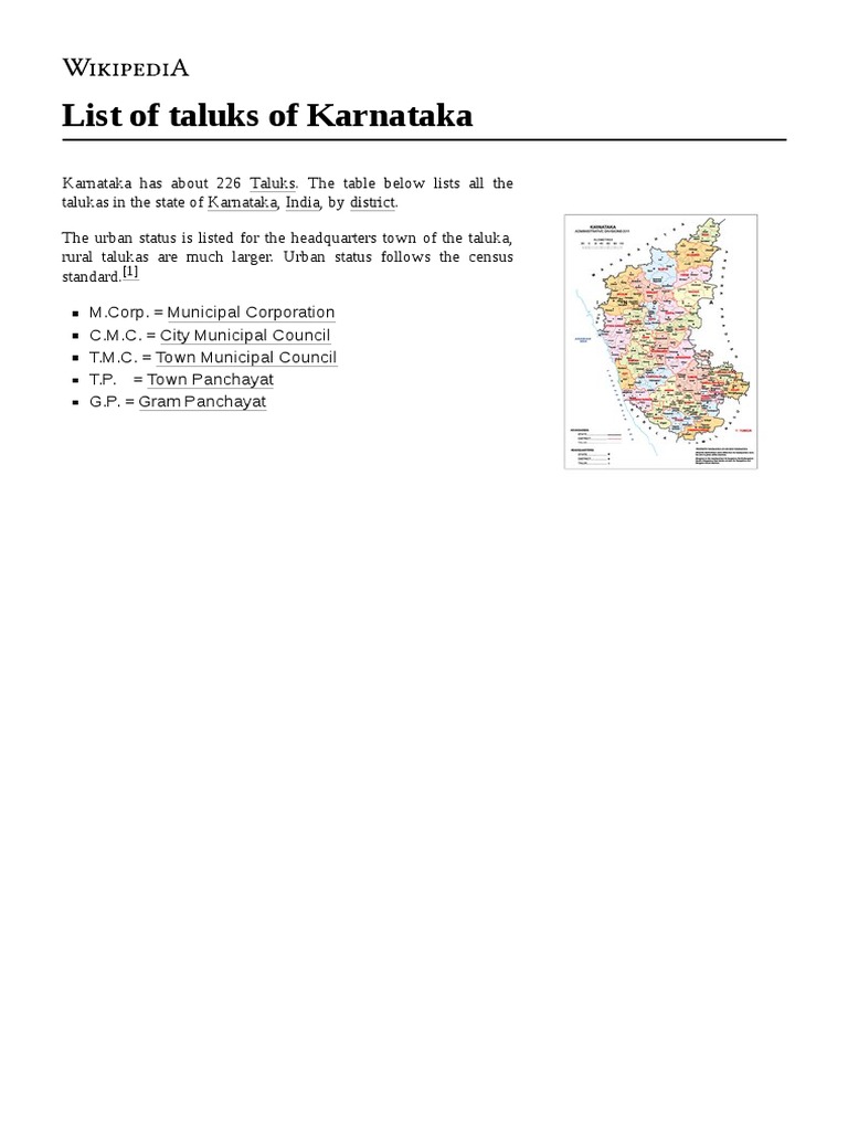 Taluk Names in Karnataka | PDF | Bangalore | Government